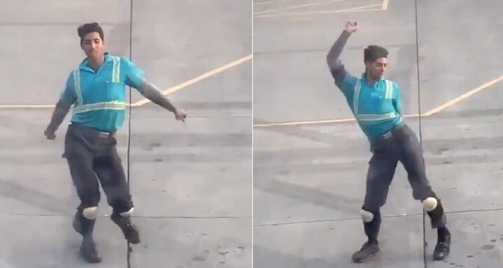 Watch this fierce baggage handler throw a one-man dance party in front ...