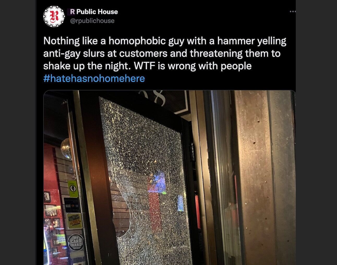 A man yelling homophobic slurs used a hammer to shatter the front door ...